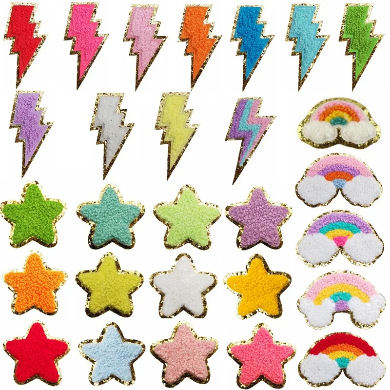 Colorful Chenille Towel Embroidery Patches Iron on Rainbow Star ...