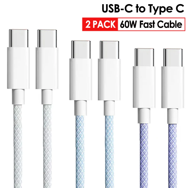 2Pcs-USB-C-to-USB-C-Cable-PD-60W-Type-C-Charger-Weaving-Fast-Charging ...