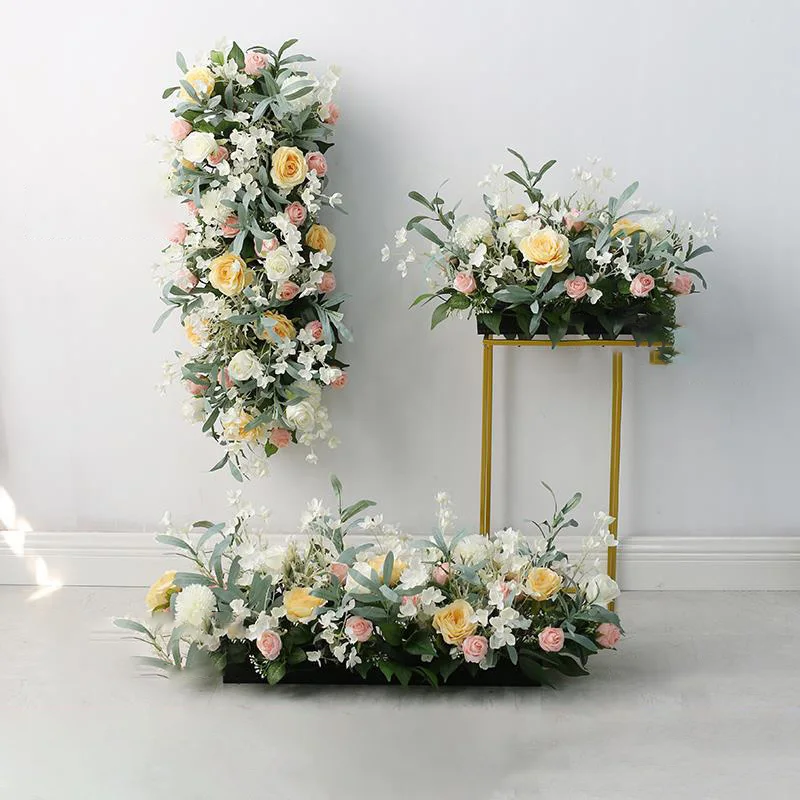 champagne-Rose-Greenery-Artificial-Flower-Row-Arrangement-Wedding-Table ...