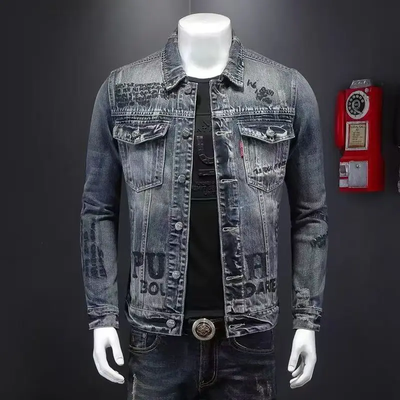 Spring Autumn High quality Retro Men Denim Jacket American Fashion ...