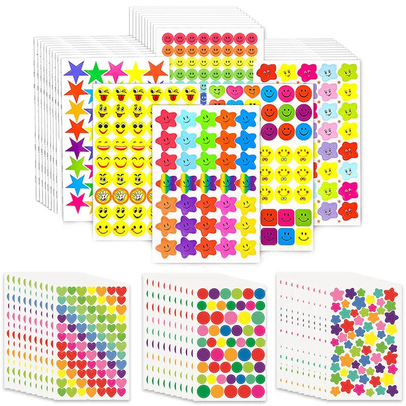 30-60-sheet-Reward-Stickers-for-Children-Colorful-Star-Heart-Dot ...