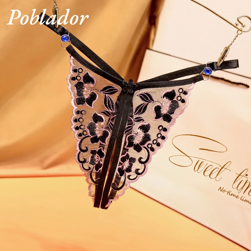 Bragas florales para mujer, lencería Sexy con abertura en la entrepierna, tangas, tentación ...