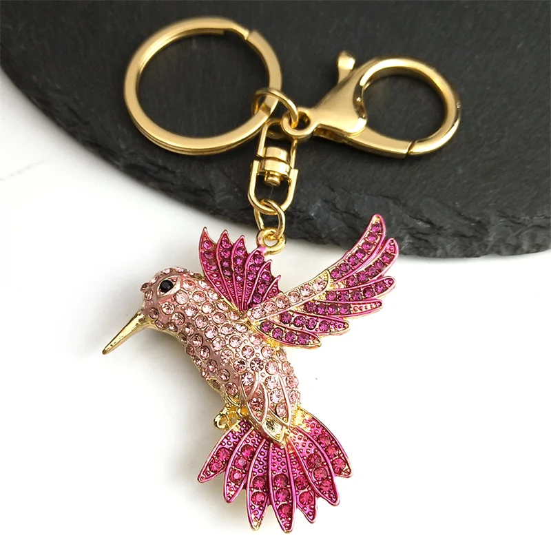 Pink-Hummingbird-Keychain-for-Women-Men-Rhinestone-Gold-Color-Alloy ...