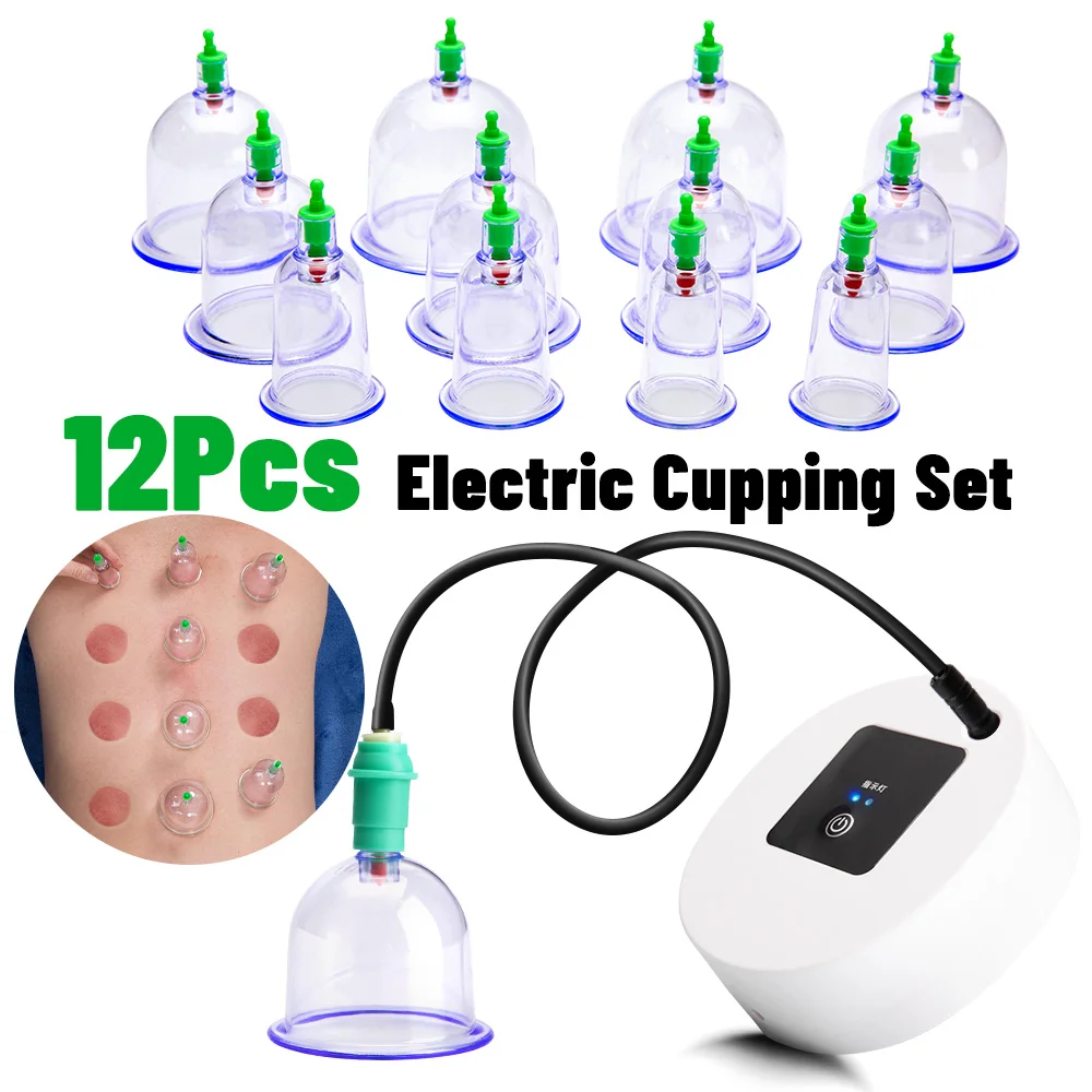 12Pcs Electric Vacuum Cupping Set Body Massager Suction Cup Fat Burner ...