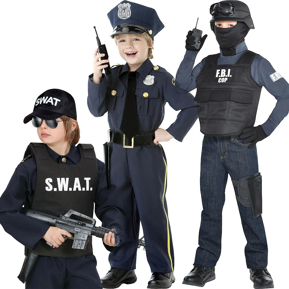 Fato-de-policial-para-meninos-e-meninas-Policial-SWAT-Uniforme-policial ...