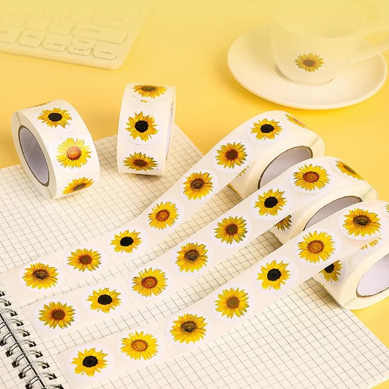 100-500PCS-Sunflowers-Stickers-Packaging-Stickers-Roll-Home-Made-Small ...