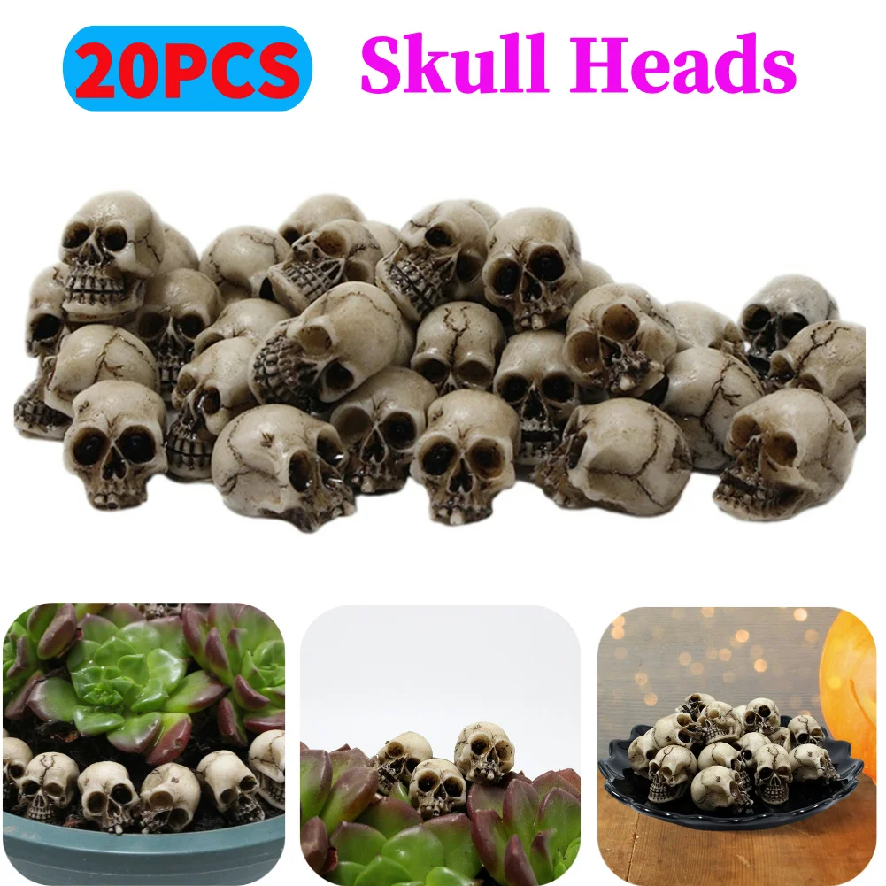 20Pcs Halloween Mini Skulls Heads Decor Resin Skulls Head Decorative ...
