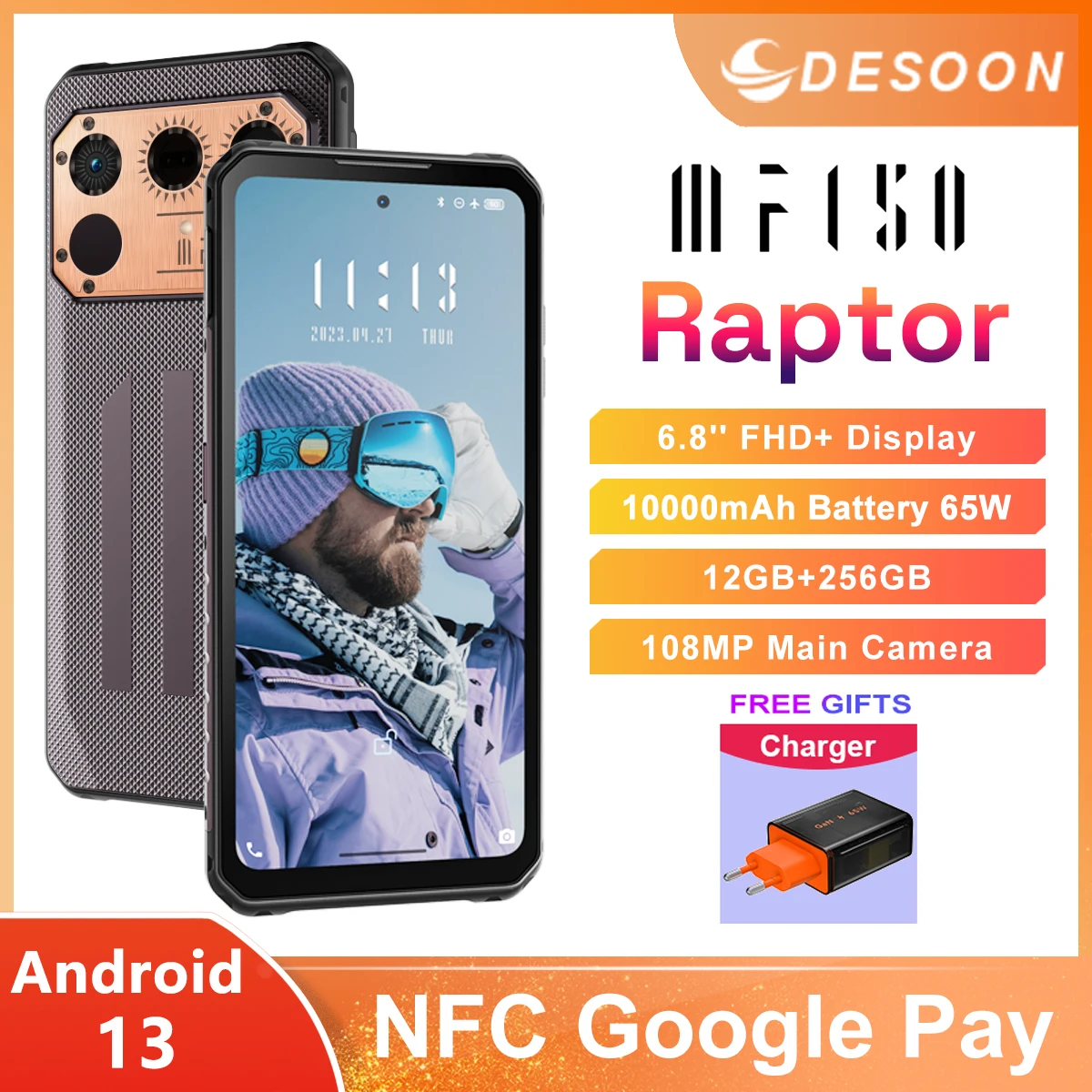 Teléfono resistente con imagen térmica IIIF150 Raptor, 6,8 pulgadas, 120Hz, 10000mAh, 12GB ...