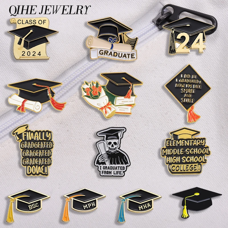 Graduation-School-Enamel-Pin-Cartoon-Bachelor-s-Cap-Badges-Metal ...