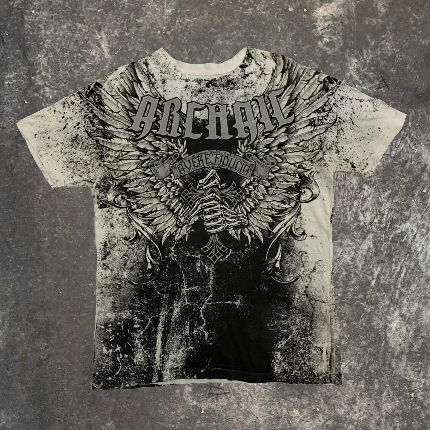 Archaic Gothic Angel Cross Printed T-Shirt Unisex Cotton Short Sleeve ...