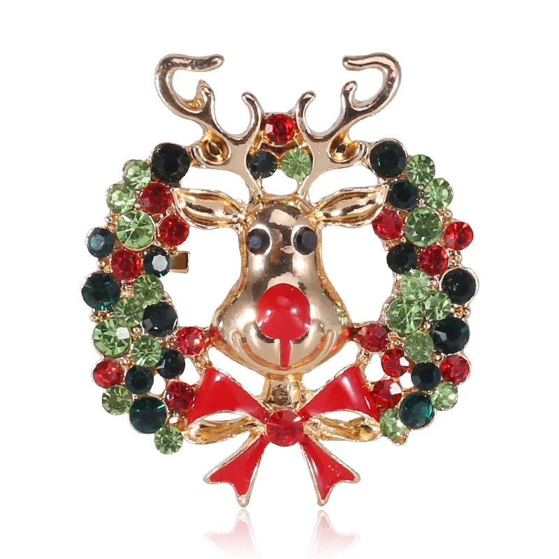 Shiny-Rhinestone-Christmas-Wreath-Deer-Lady-Brooch-For-Women-Pins-Elk-Suit-Coat-Sweater-Scarf ...