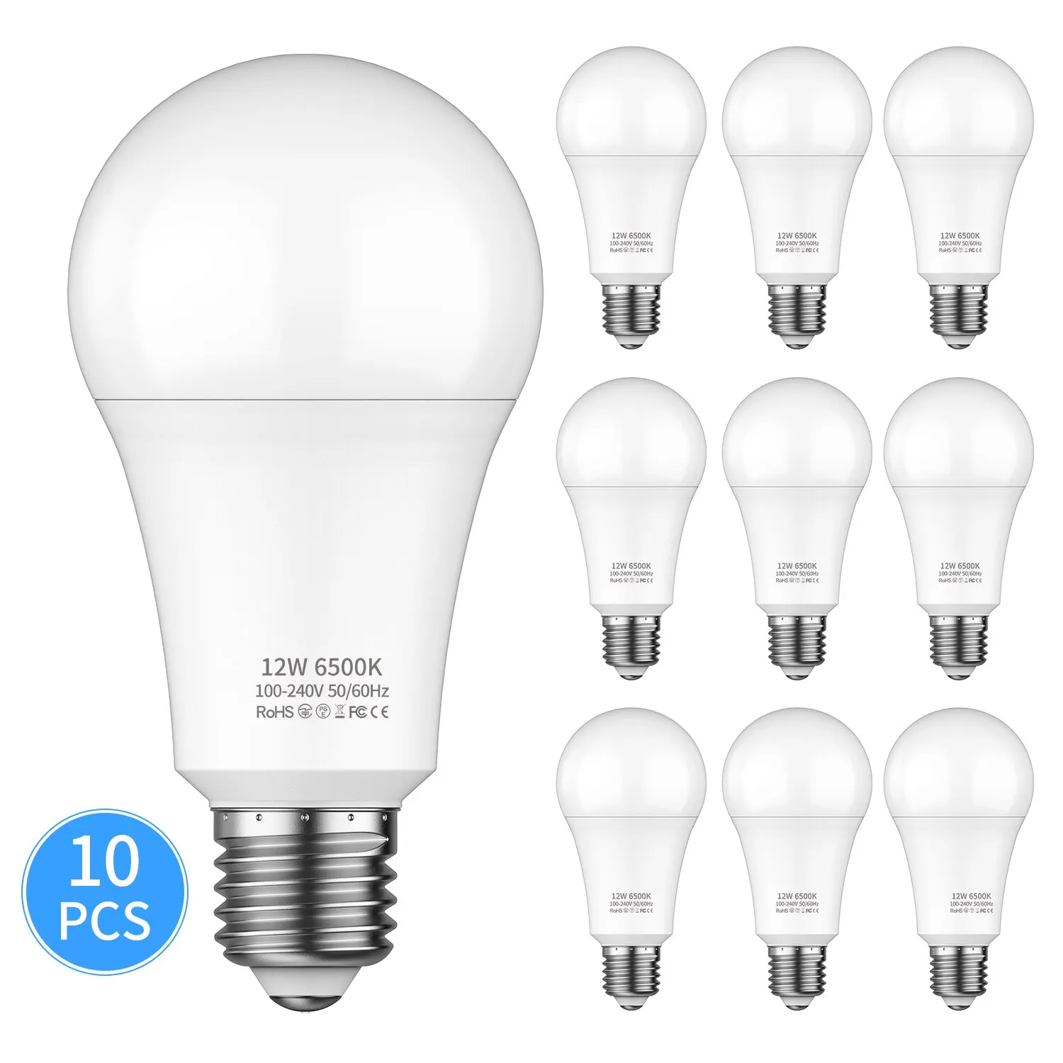 10 Pack LED Bulbs 12W ( 85W Equivalent) 110-240V Led Bulbs 6500K ...