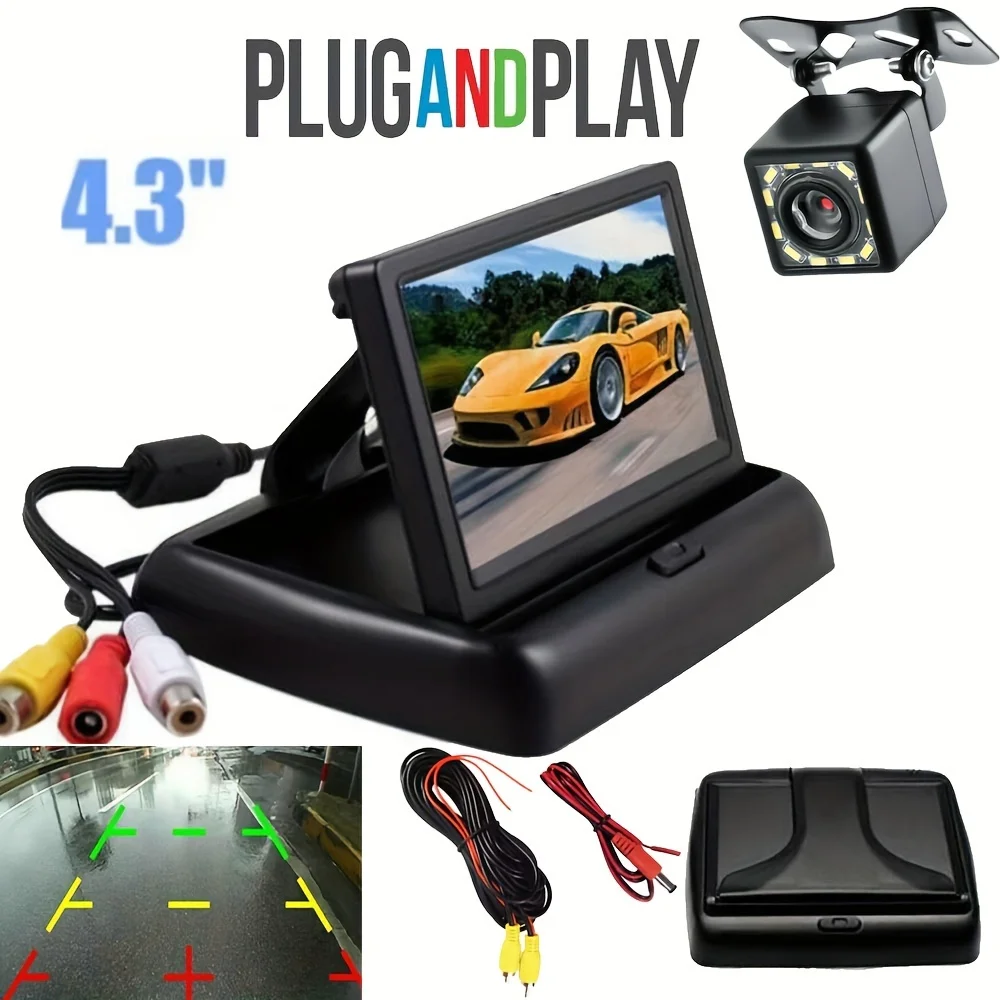 Car-Backup-Monitor-Camera-Kit-4-3-Inch-Foldable-Screen-TFT-LCD-Vehicle ...