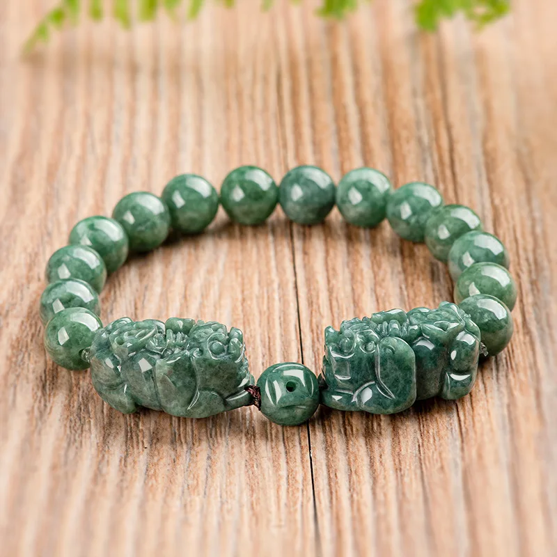 Pulsera de jadeíta Natural auténtica para mujer, doble Pixiu, cadena de ...