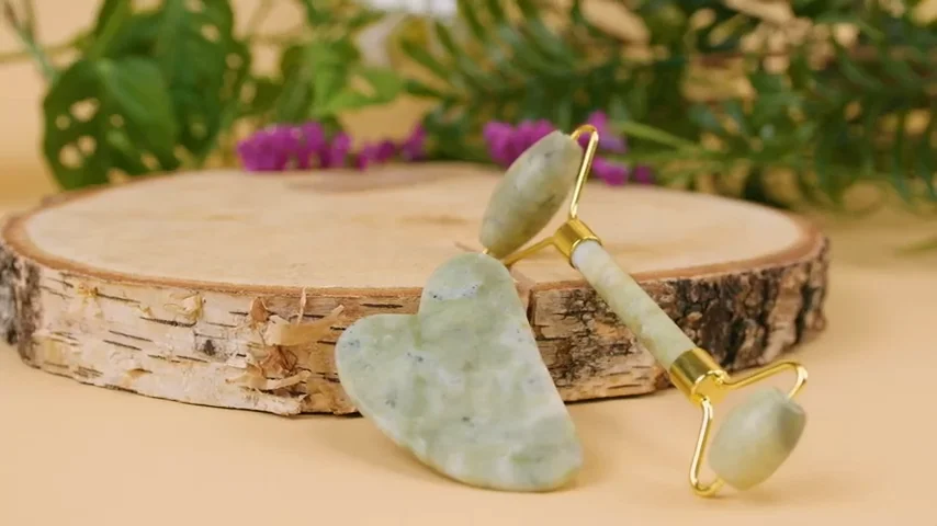 (Original Stone) Jade Roller and Gua Sha Set, Jade Face Roller ...