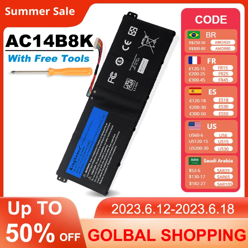 Bateria KingSener AC14B8K para Acer Aspire CB3 111 CB5 311 ES1 511 ES1 ...