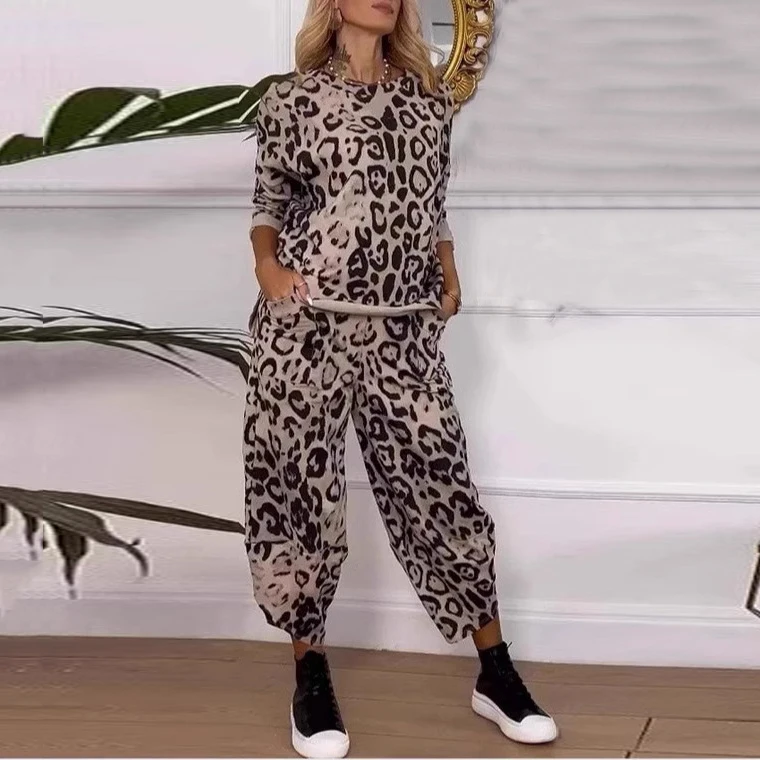 Leopard Printed Loose Pant Sets For Women 2025 Casual Elegant Summer ...