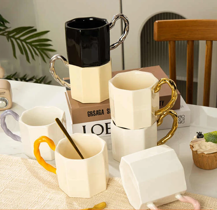 350ml Ceramic Mark Cup With Spoon Light Luxury Coffee Milk Cup ...