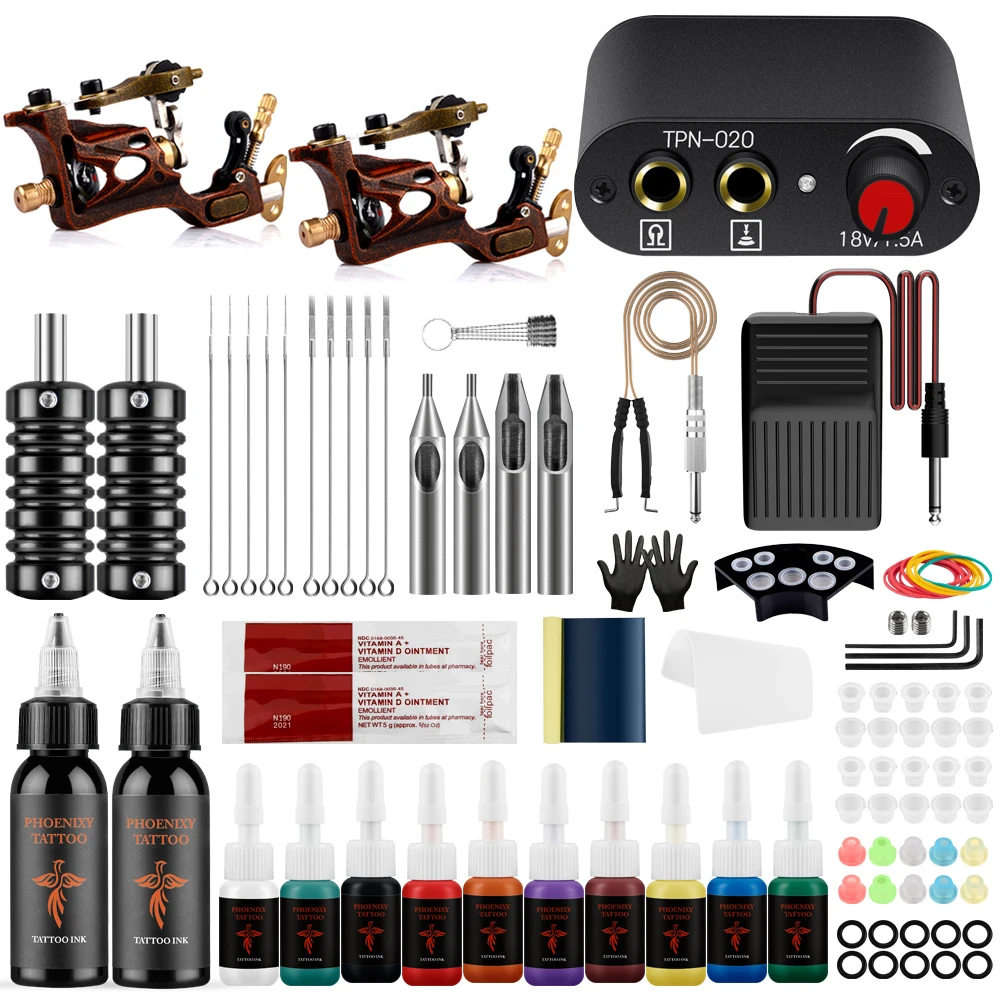 Tattoo-Kit-2-Tattoo-Machines-Gun-20pc-Ink-Power-Supply-Tattoo-Grips ...