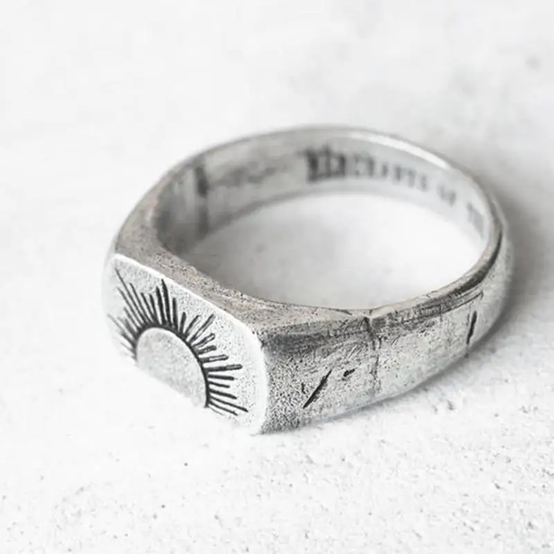 Classic-retro-silver-color-engraving-sunrise-ring-men-s-sun-ring-fashion-simple-personality-hip ...