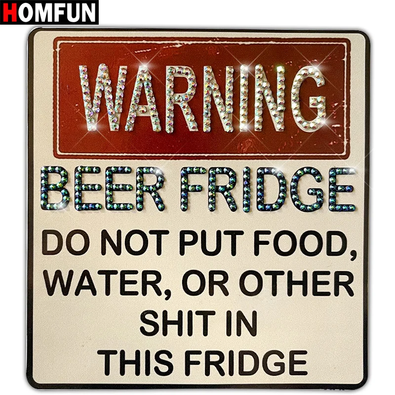 HOMFUN DIY Diamond Painting Warning Beer Refrigerator Funny Beer Fridge ...
