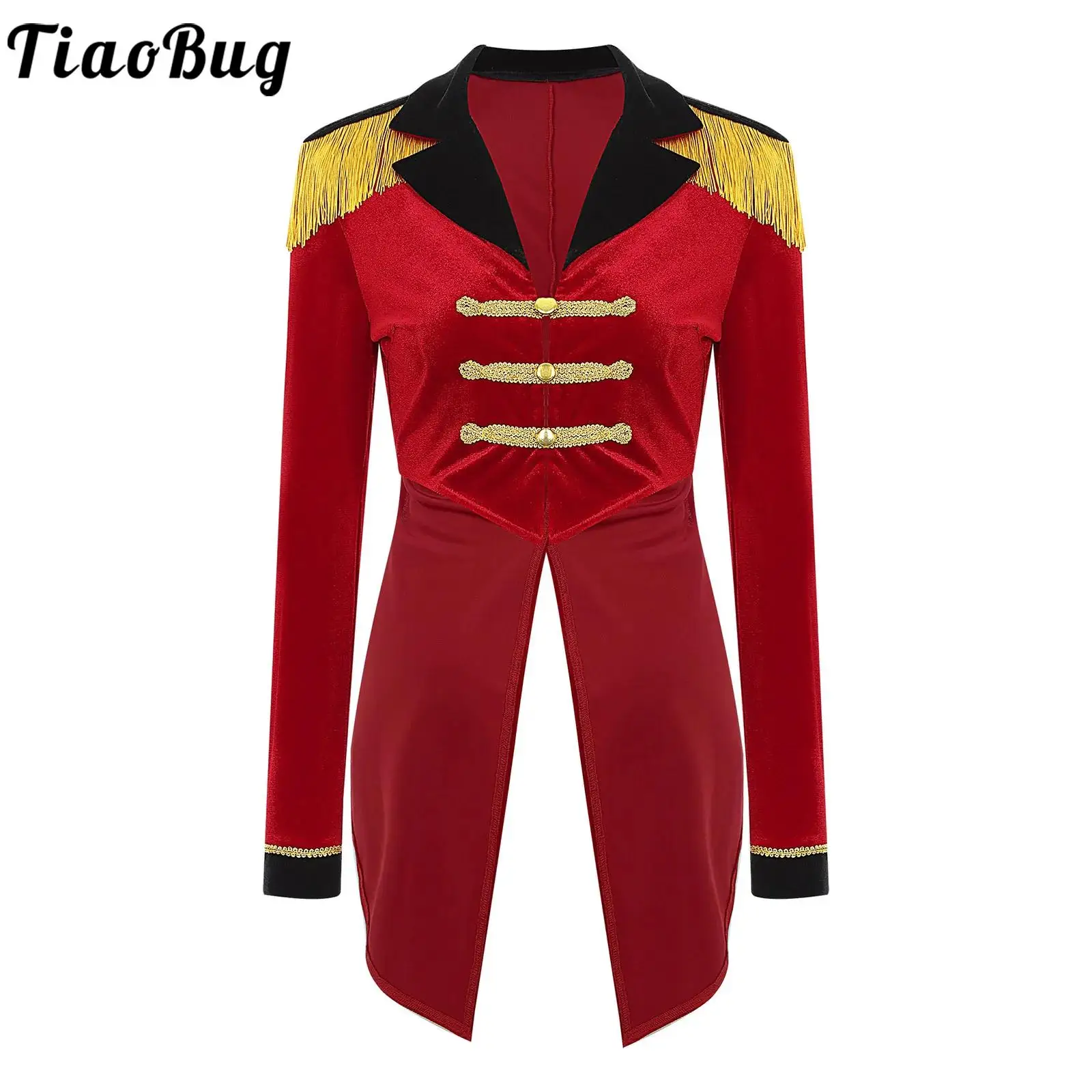 Womens-Ringmaster-Jacket-Costume-Long-Sleeve-Fringe-Tassel-Shoulder ...