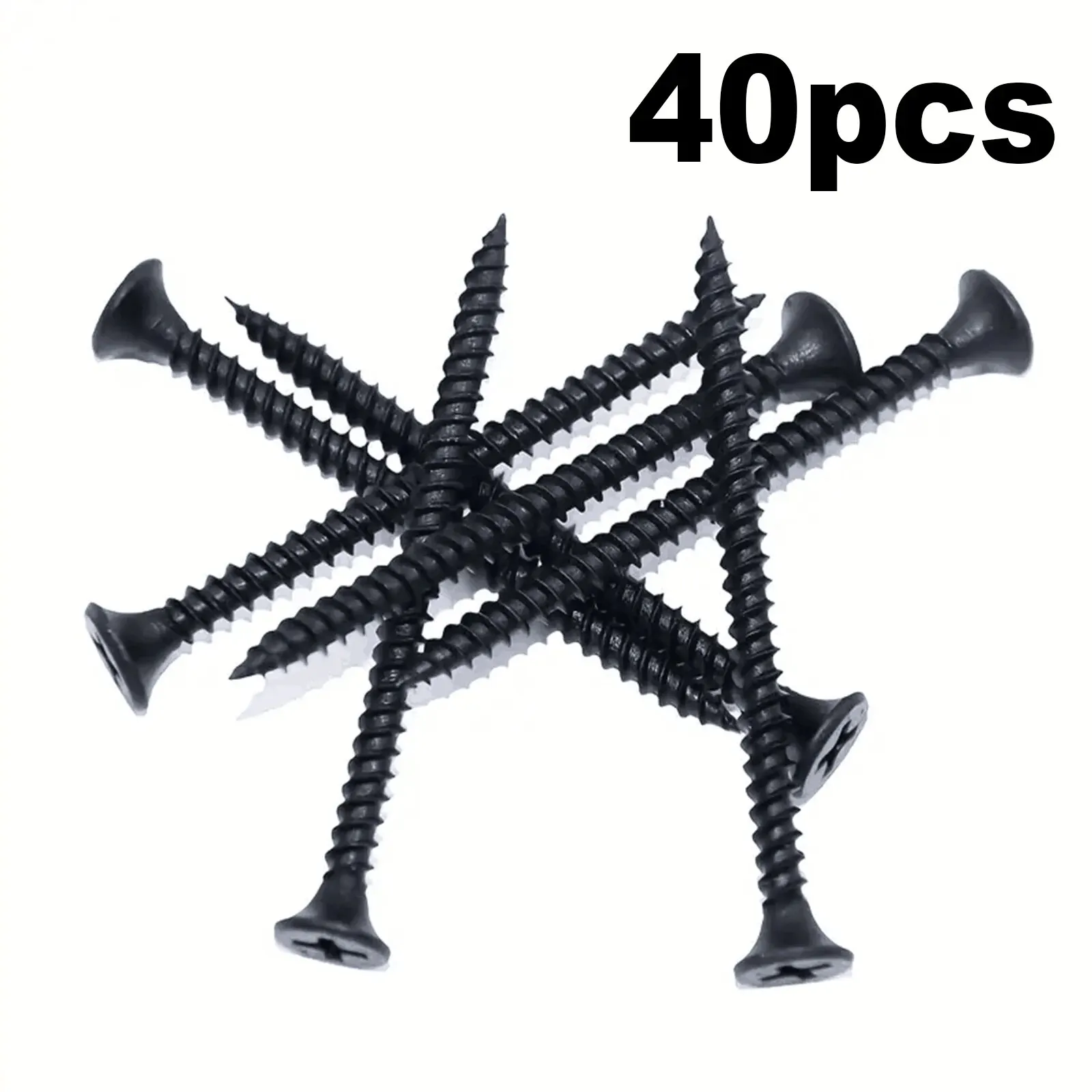Black-Cross-Flat-Head-Sheet-Metal-Screws-40Pcs-Drill-Wood-Carbon-Steel ...