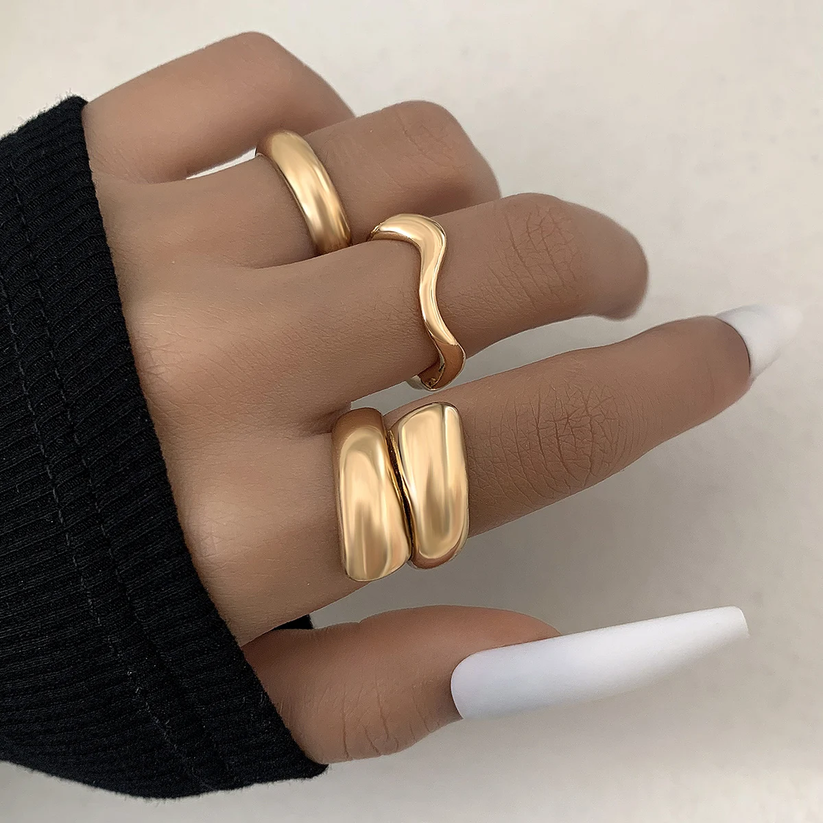 Tocona-Simple-Gold-Color-Wave-Finger-Rings-Set-for-Women-Fashion ...
