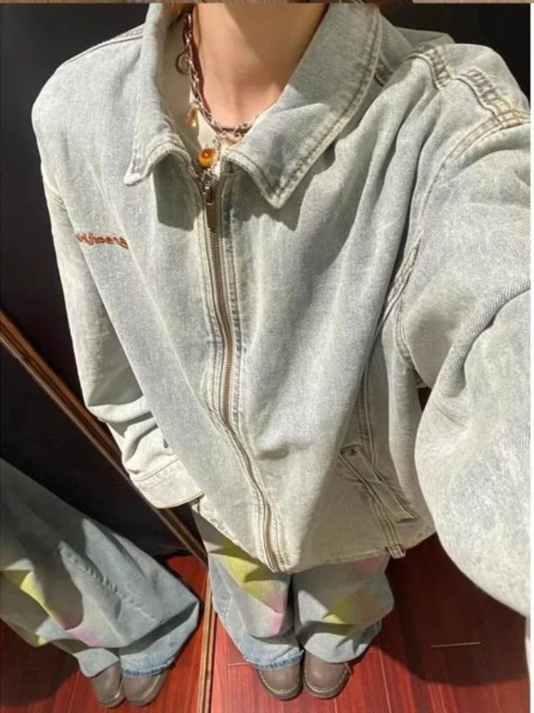 Vintage Zip-Up Washed-Distressed Denim Jacket Men's Spring Fall Fashion ...