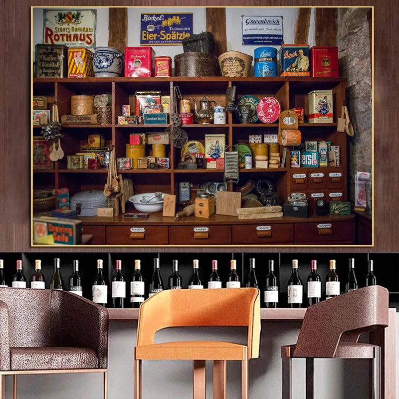 Retro-Cabinet-Shelf-Department-Store-Poster-Interior-Canvas-Painting ...