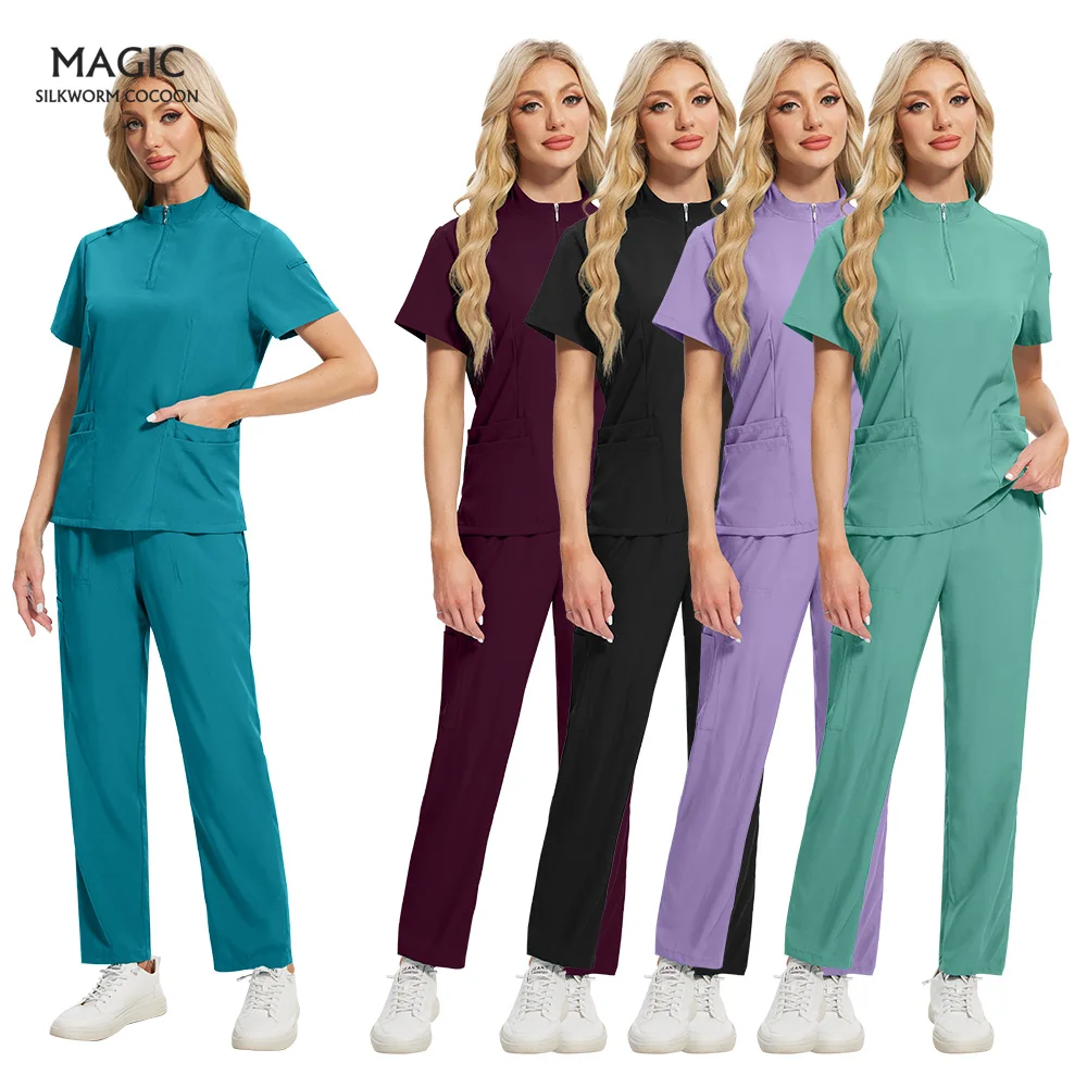 Short Sleeved Doctor Uniform Scrub Suits Women Beauty Salon Workwear ...