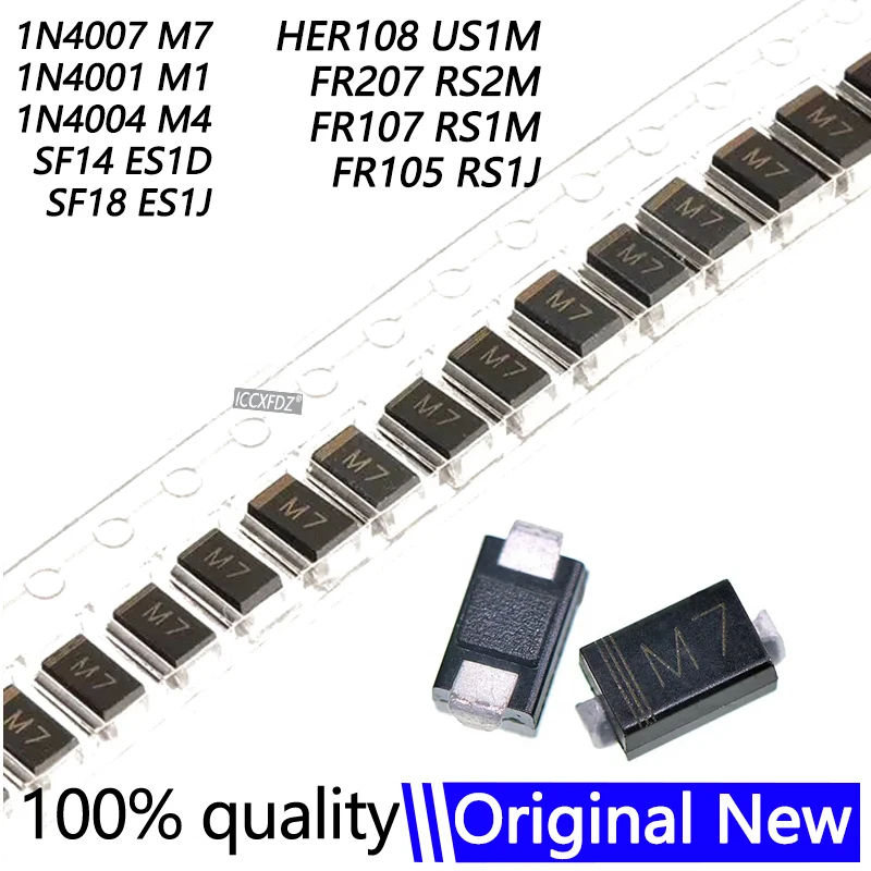 100Pcs-Lot-M7-1N4007-IN4007-Rectifier-Diode-1N4001-M1-1N4004-M4-SF14 ...