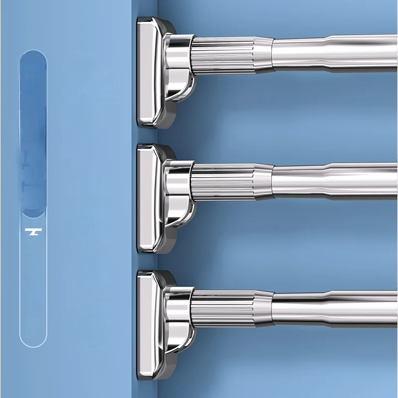 Retractable-Clothes-Drng-Rod-Stainless-Steel-Curtain-Hanging-Rod-Punch ...