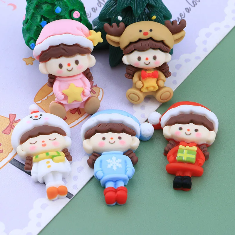 새로운 귀여운 미니 크리스마스 소녀 공주 플랫 백 수지 스크랩북 Diy 쥬얼리 머리핀 공예 장식 액세서리 10 개