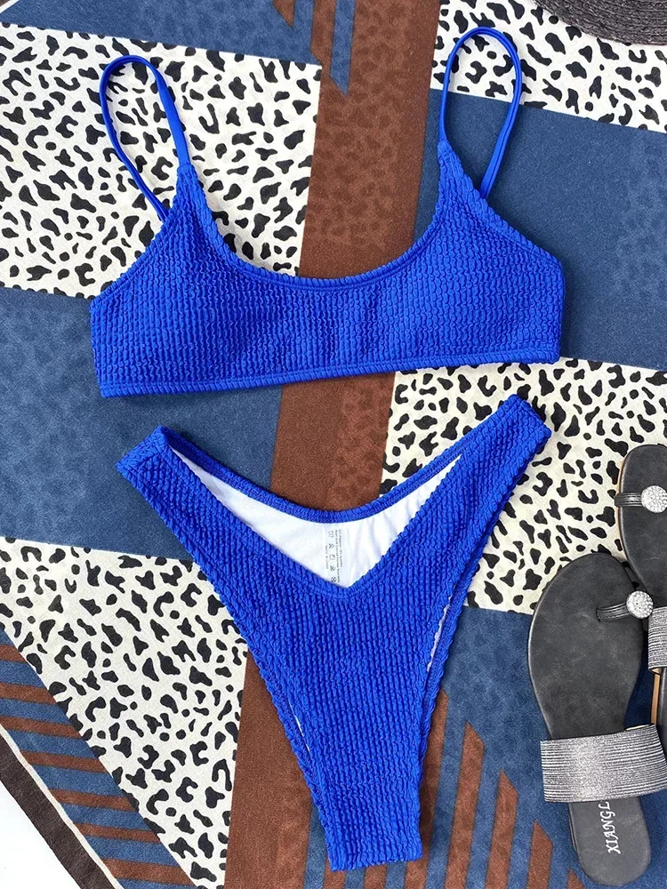 Wrinkled Crinkled Triangle Bikini Women Swimwear Female Swimsuit Two