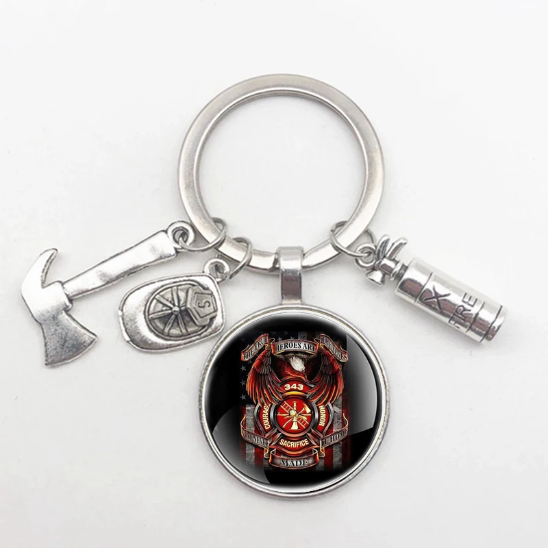 New fire extinguisher and flame glass cabochon keychain/firefighter ...