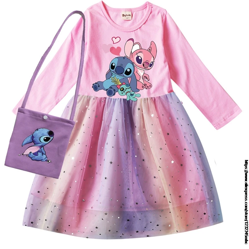 Robe-et-sac-manches-longues-Disney-Stitch-pour-filles-robes-de-cosplay ...