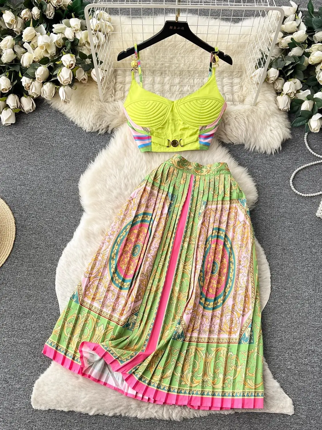 Zomer-Sexy-Barokke-Ketting-Tweedelige-Set-Dames-Eenvoudige-Metalen-Gesp ...