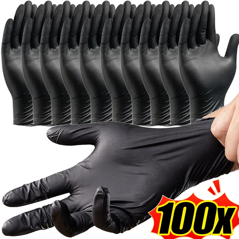 1/50pairs Disposable Gloves Black PVC Nitrile Kitchen Cooking Textured ...