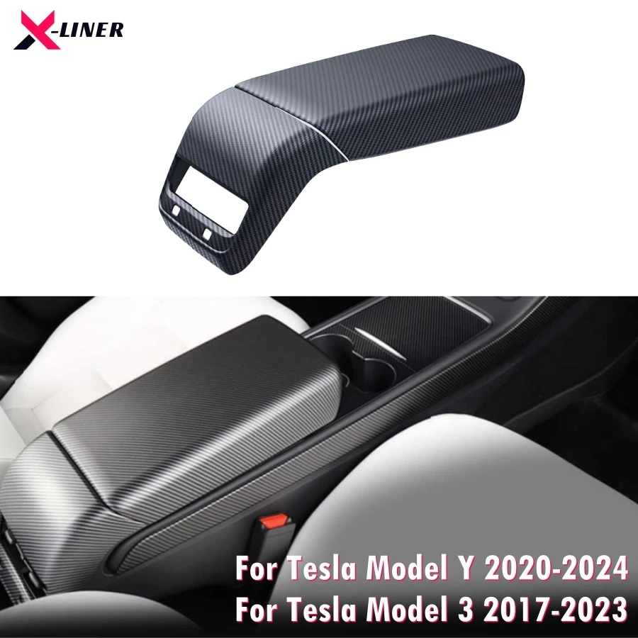 For-Tesla-Model-Y-Model-3-ABS-Matte-Carbon-Fiber-Center-Console-Armrest ...
