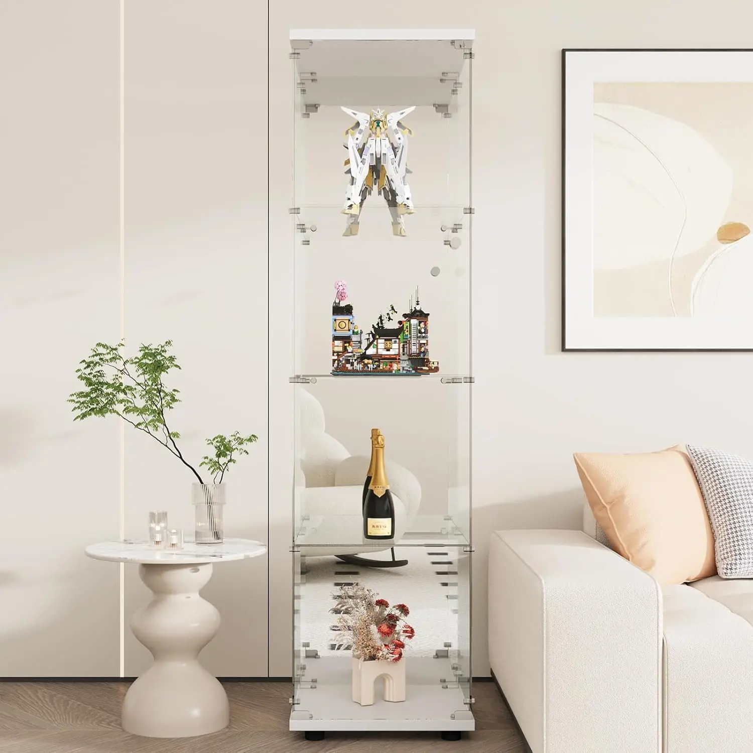 Glass-Display-Cabinet-with-Mirror-Back-Panel-4-Shelves-Curio-Cabinets ...