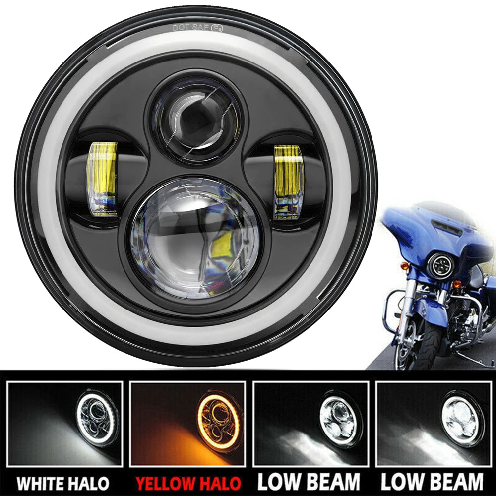 7 Inch H4 LED Moto Headlight For Softail Slim Fat Boy 7inch Halo Angel ...