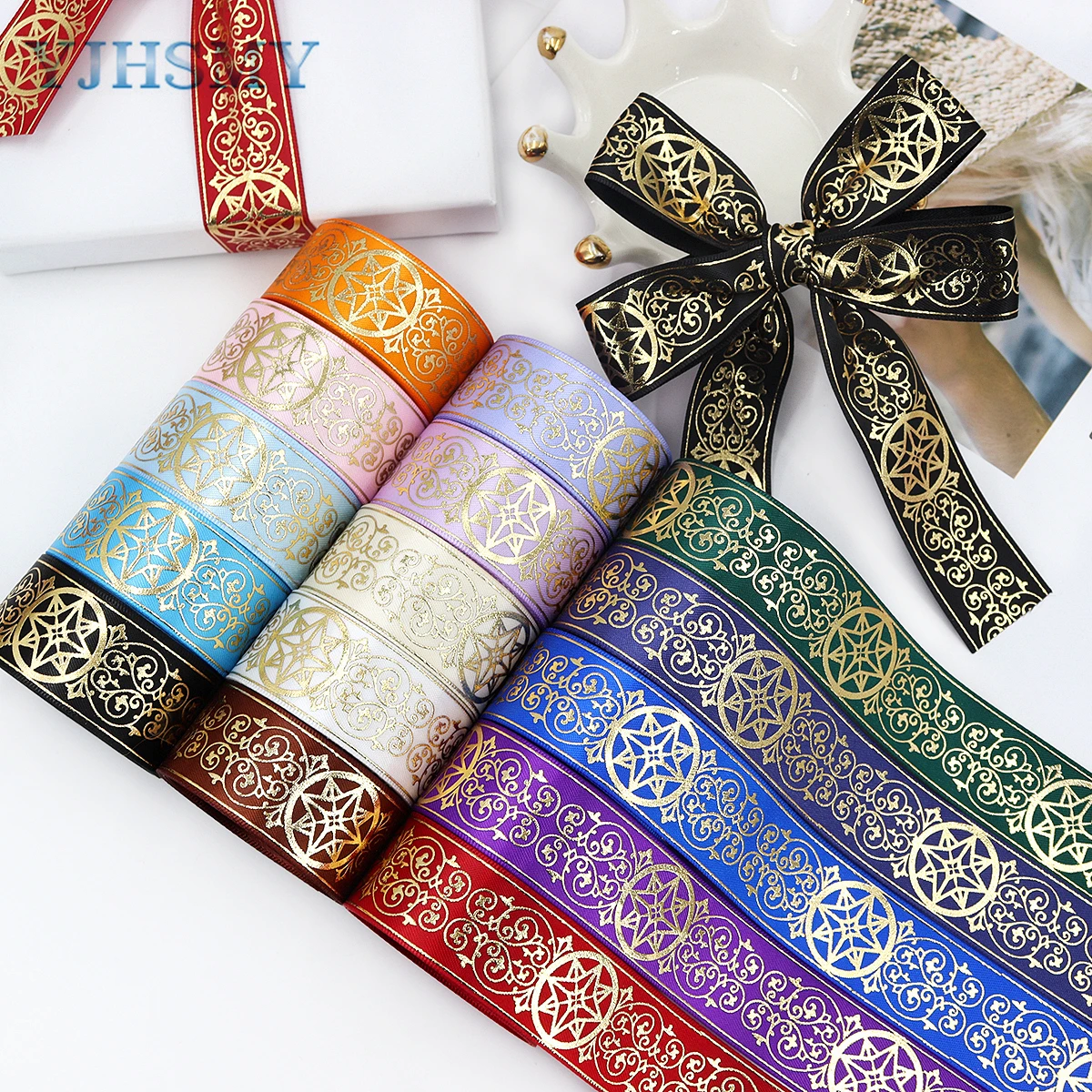 Swirl Glitter Gold Foil Satin Ribbon Printed for DIY Craft Gift ...