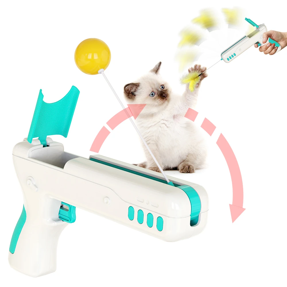 Funny Interactive Cat Toy With Feather&Ball Original Cat Stick Gun for ...