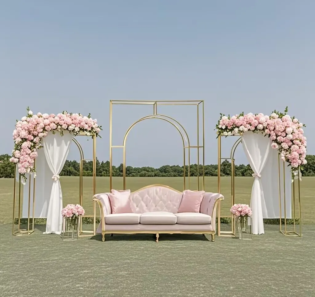 Gold Metal Double Arch Wedding Arch - Elegant Floral Stand for Ceremony ...