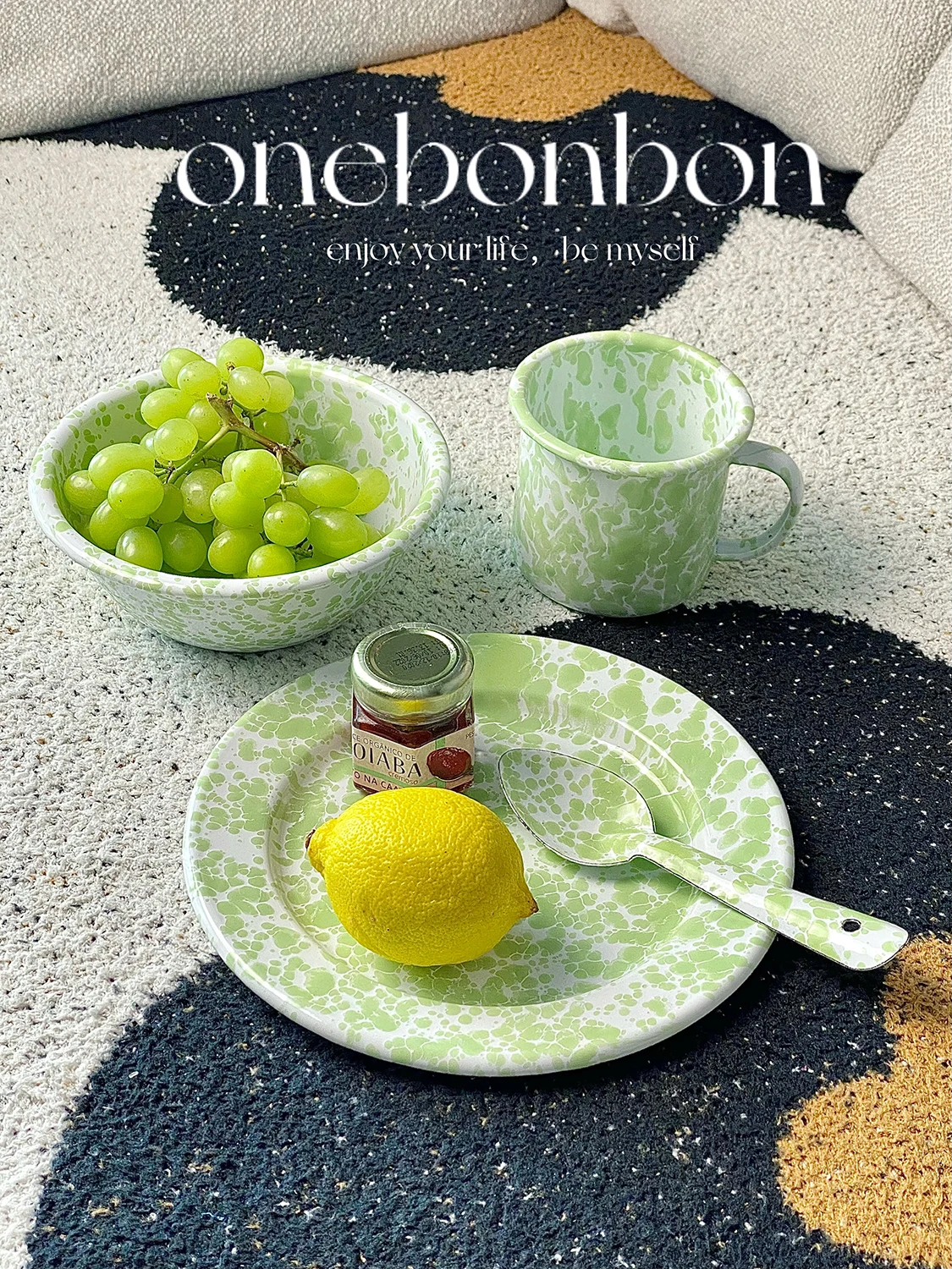 Mint Green Enamel Splash Ink Tableware Oatmeal Bowl Coffee Cup ...