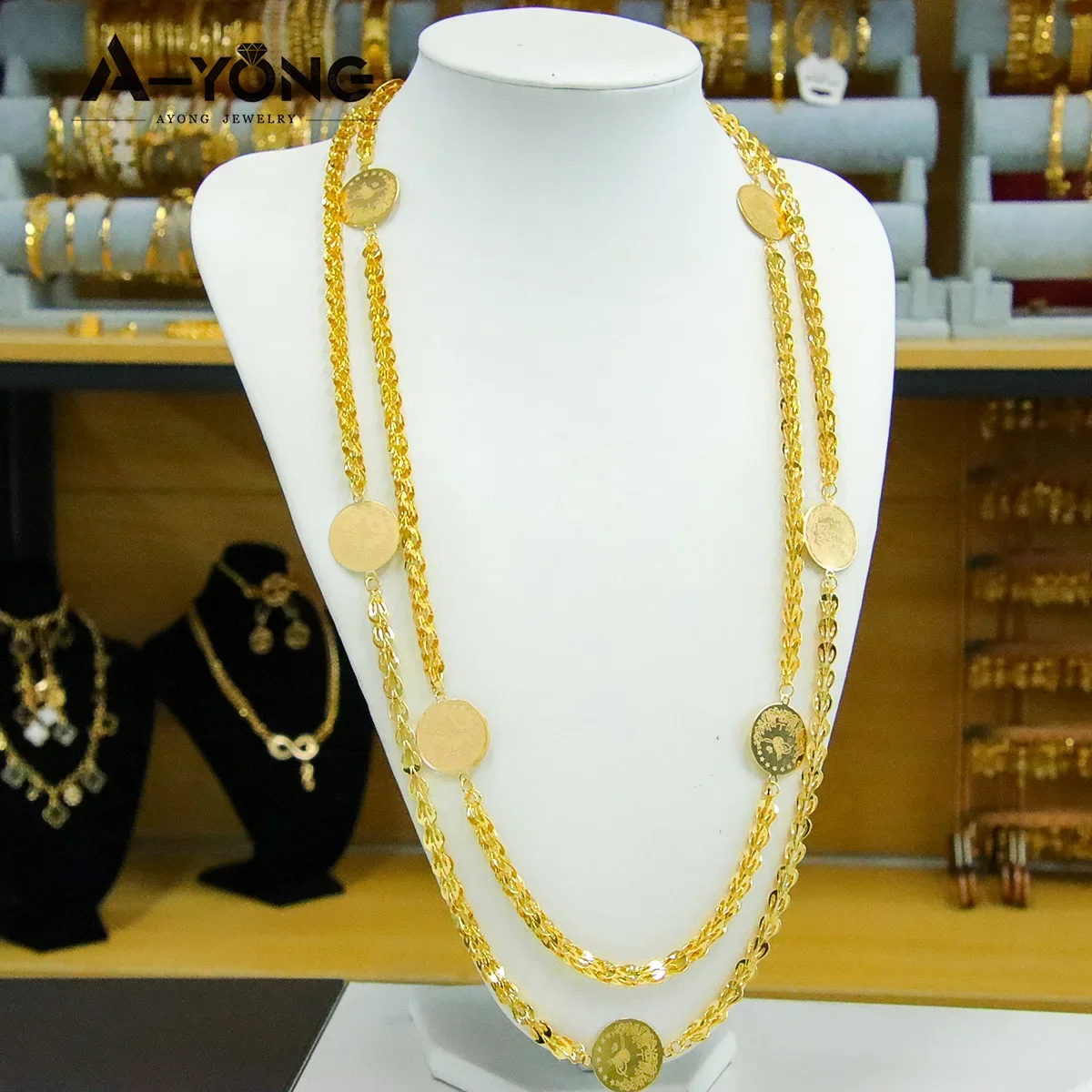 Nigeria-Wedding-Long-Necklace-80-160cm-21k-Gold-Plated-Turkish-Coins ...