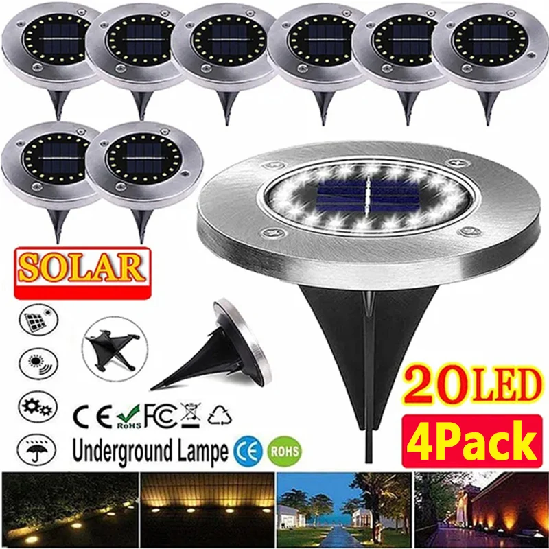 20led 태양광 디스크 조명 야외 정원 태양광 지하 조명 데크 조명 스포트라이트 매장 태양광 Led 램프 정원 장식