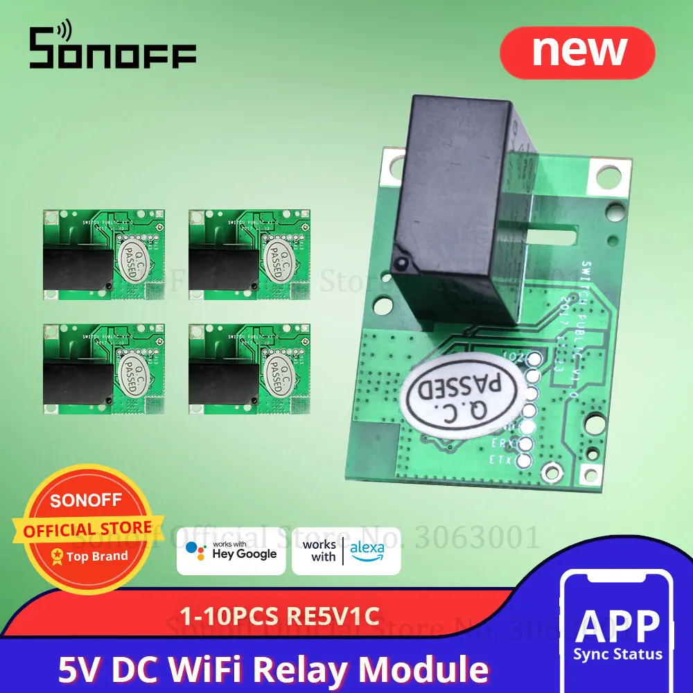1-10PCS SONOFF RE5V1C Wifi DIY Switch 5V DC Relay Module Smart Wireless ...