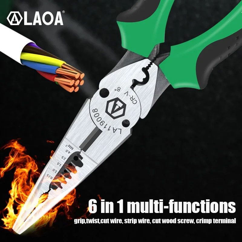 LAOA Multi Pliers Wire Stripper 0.7-4.0mm range 8 Inch Cr-V Crimping ...